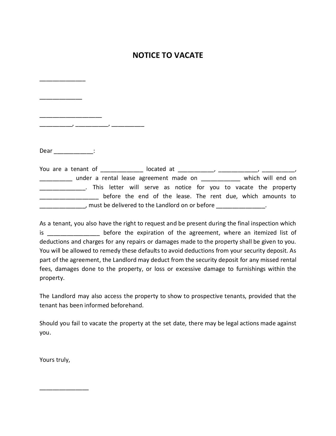 Free Printable Notice To Vacate Templates Printable