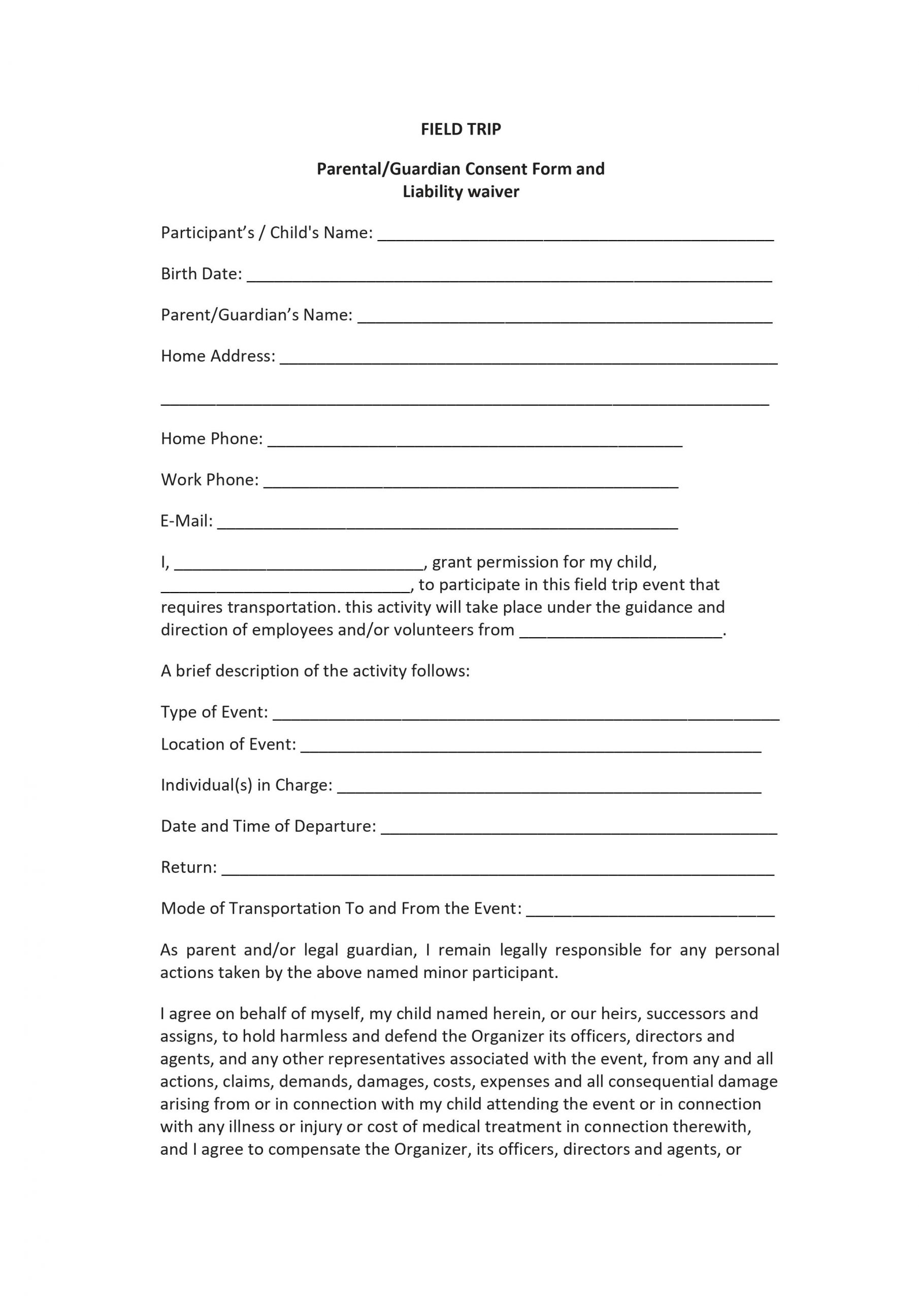 FREE Field Trip Parental Consent Form