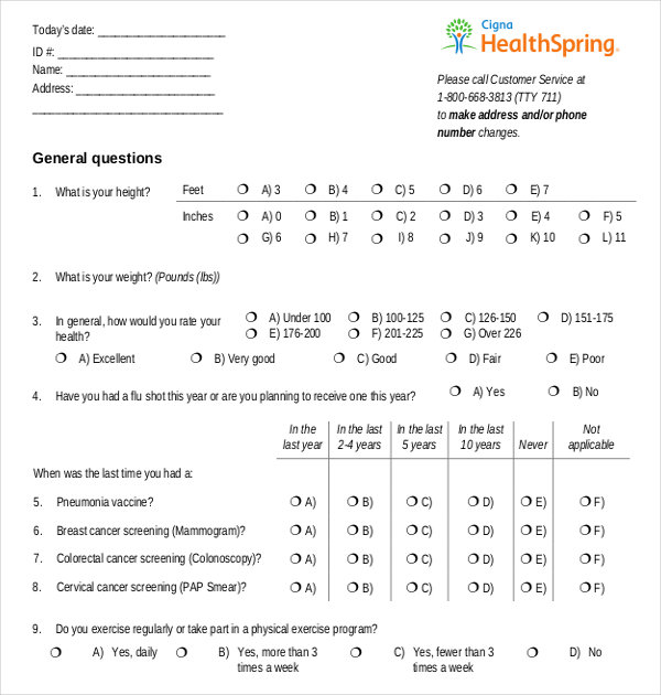 FREE 14+ Sample Health Risk Assessment Forms in PDF | Excel | Word