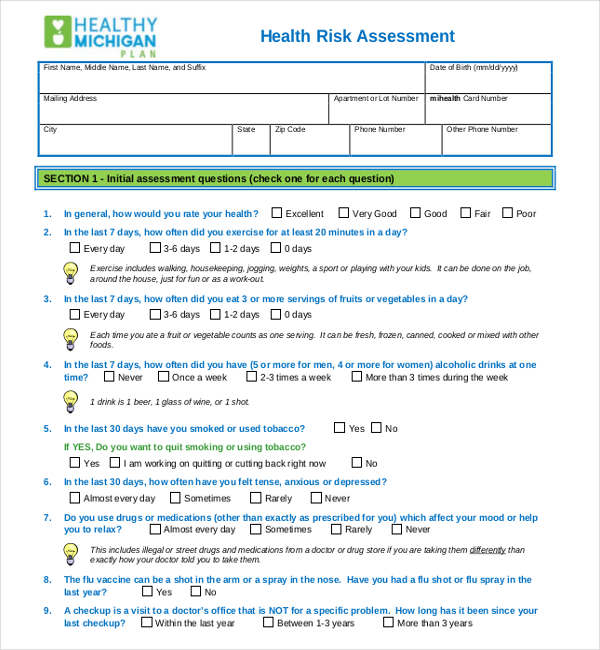 FREE 14+ Sample Health Risk Assessment Forms in PDF | Excel | Word