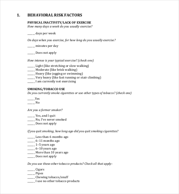 FREE 14+ Sample Health Risk Assessment Forms in PDF | Excel | Word