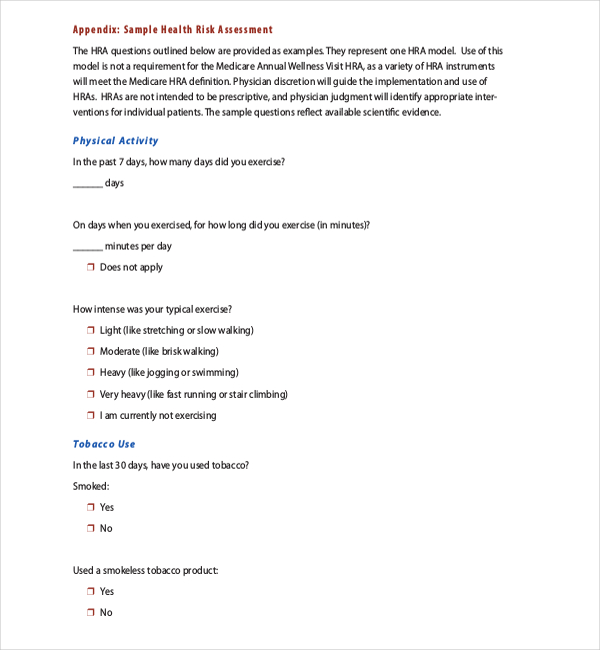 FREE 14+ Sample Health Risk Assessment Forms in PDF | Excel | Word