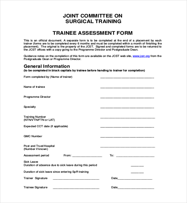 FREE 10+ Sample Training Assessment Forms in PDF | MS Word | Excel