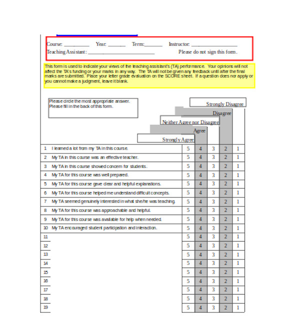 FREE 22+ Student Evaluation Form Samples, PDF, Word, Google Docs