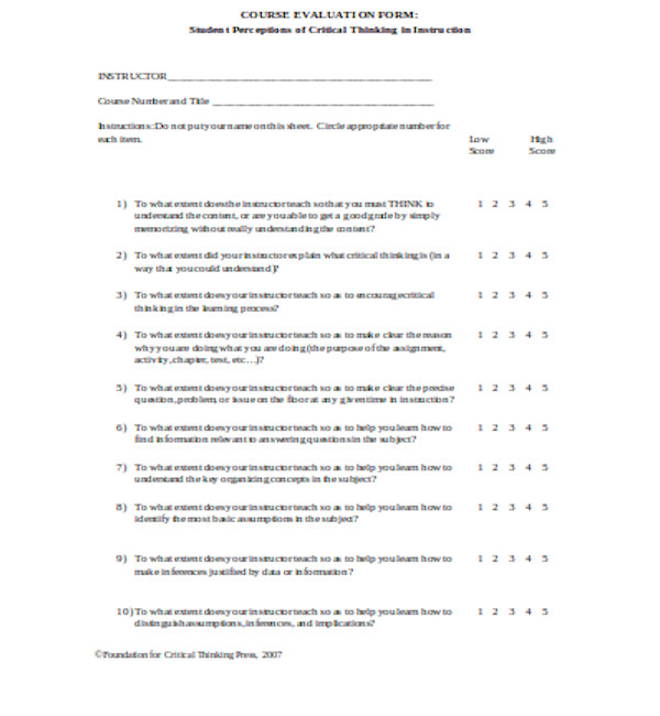 FREE 25+ Sample Course Evaluation Forms in PDF | Word | Excel