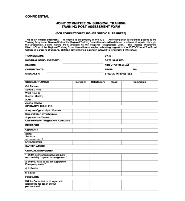 FREE 10+ Sample Training Assessment Forms in PDF | MS Word | Excel