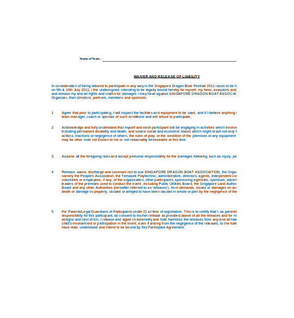 FREE 11+ Sample Liability Release Forms in PDF | MS Word | Excel