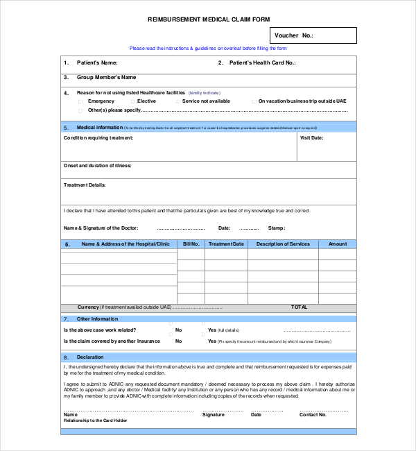 FREE 11+ Sample Medical Claim Forms in PDF | MS Word | Excel