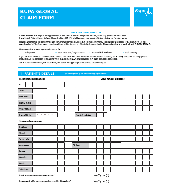 FREE 11+ Sample Medical Claim Forms in PDF | MS Word | Excel