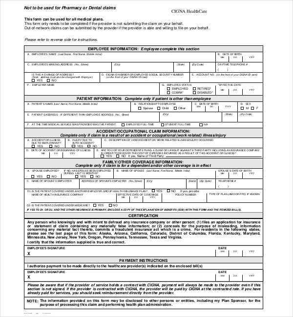 FREE 11+ Sample Medical Claim Forms in PDF | MS Word | Excel
