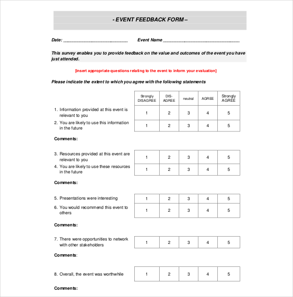 FREE 9 Sample Event Feedback Forms In PDF MS Word Excel