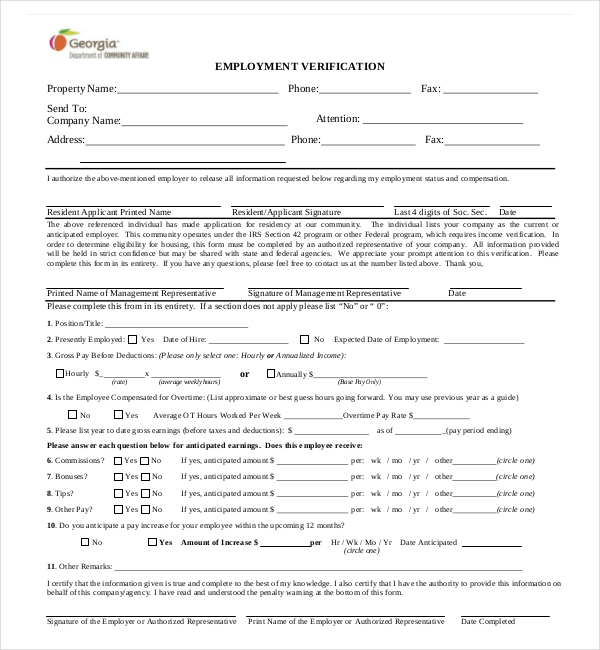 FREE 13+ Employment Verification Form Samples, PDF, MS Word, Google Docs, Excel