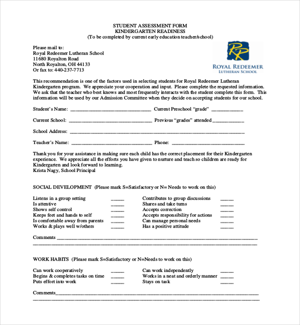 FREE 15+ Student Assessment Form Samples, PDF, MS Word, Google Docs, Excel