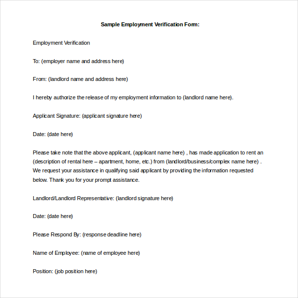 FREE 13+ Employment Verification Form Samples, PDF, MS Word, Google ...