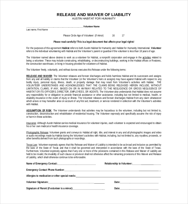 FREE 11+ Sample Liability Release Forms in PDF | MS Word | Excel