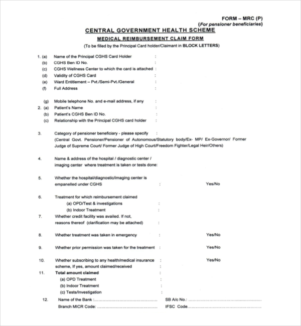 FREE 11+ Sample Medical Claim Forms in PDF | MS Word | Excel