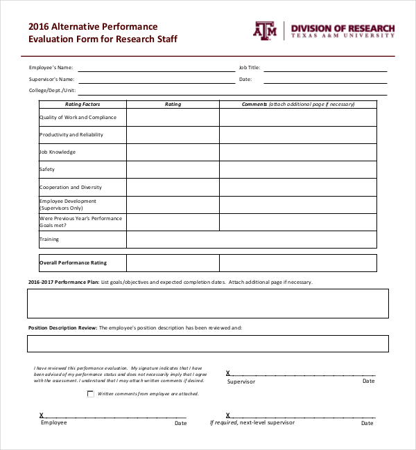 FREE 15+ Performance Evaluation Form Samples, PDF, MS Word, Google Docs ...