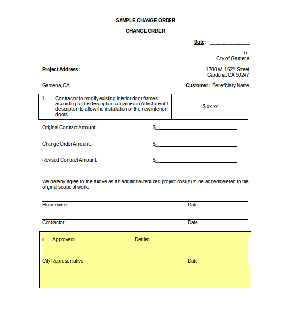 FREE 15+ Construction Change Order Form Samples, PDF, MS Word, Google ...