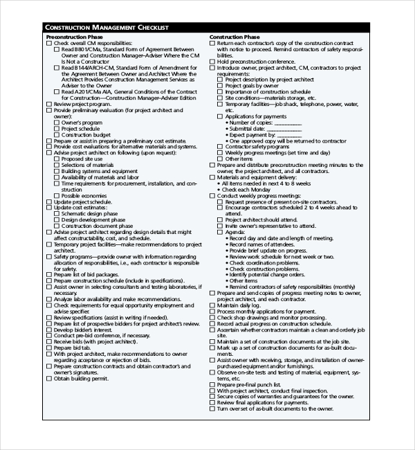 FREE 11+ Sample Construction Management Forms in PDF | Excel | Word