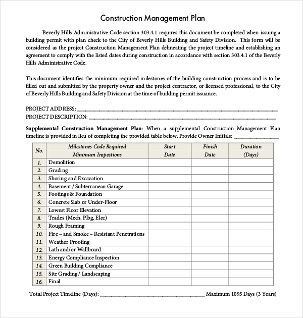 FREE 11 Sample Construction Management Forms In PDF Excel Word