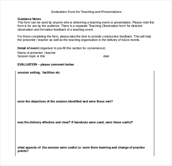 FREE 17+ Presentation Evaluation Form Samples, PDF, MS Word, Google Docs