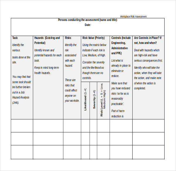 FREE 14+ Risk Assessment Form Samples, PDF, MS Word, Google Docs, Excel