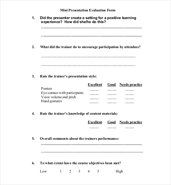 FREE 17+ Presentation Evaluation Form Samples, PDF, MS Word, Google Docs