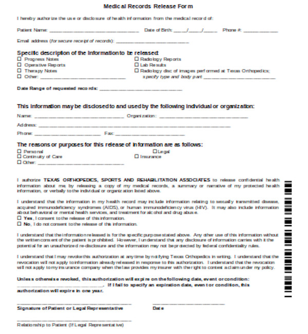 FREE 21+ Sample Medical Records Release Forms in PDF | Word | Excel