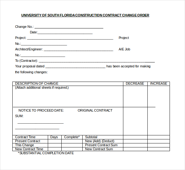 FREE 15+ Construction Change Order Form Samples, PDF, MS Word, Google ...