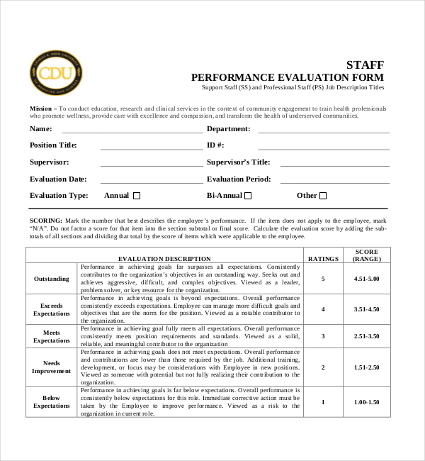 FREE 15+ Performance Evaluation Form Samples, PDF, MS Word, Google Docs ...