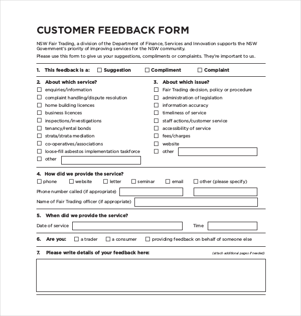 FREE 24 Sample Customer Feedback Forms In PDF Excel Word
