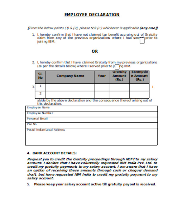 FREE 13+ Employee Declaration Form Samples, PDF, MS Word, Google Docs ...