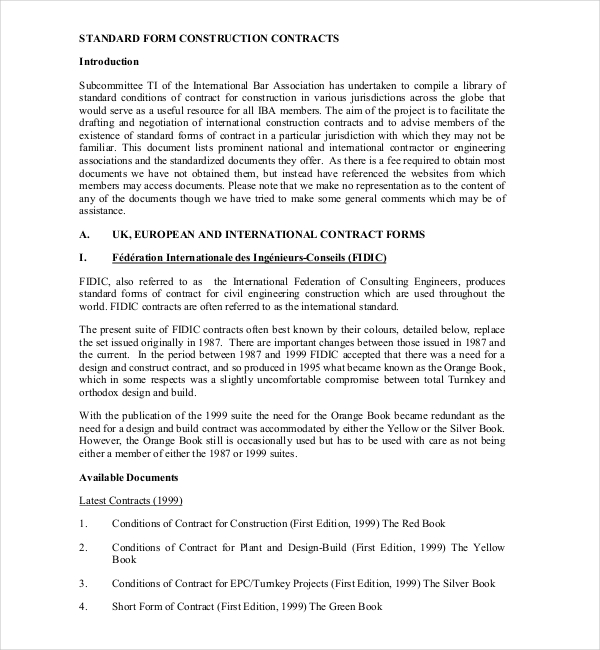 FREE 15+ Construction Contract Form Samples, PDF, MS Word, Google Docs