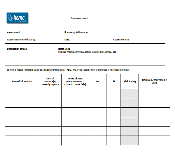 FREE 14+ Risk Assessment Form Samples, PDF, MS Word, Google Docs, Excel