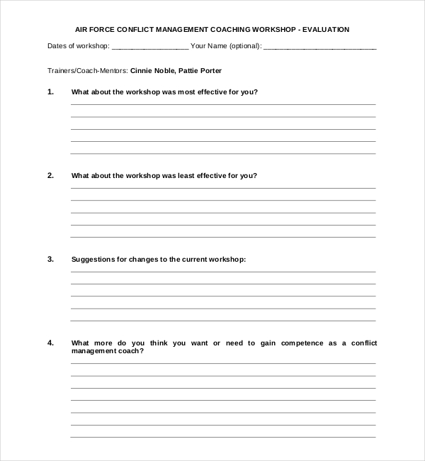 FREE 17+ Sample Workshop Evaluation Forms in PDF | MS Word | Excel