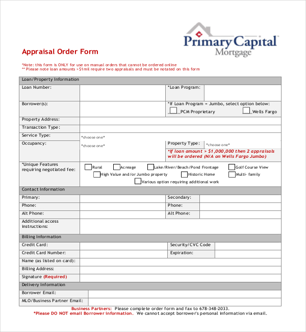 FREE 8+ Sample Appraisal Order Forms in PDF | MS Word | XLS