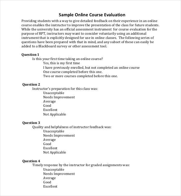 FREE 28+ Course Evaluation Form Samples, PDF, MS Word, Google Docs, Excel