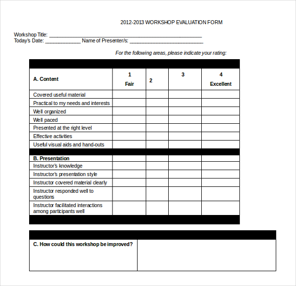 FREE 17+ Sample Workshop Evaluation Forms in PDF | MS Word | Excel