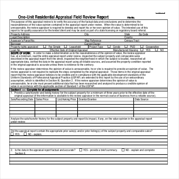 FREE 12+ Sample Appraisal Review Forms in PDF | MS Word | XLS