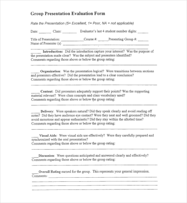 FREE 17+ Presentation Evaluation Form Samples, PDF, MS Word, Google Docs