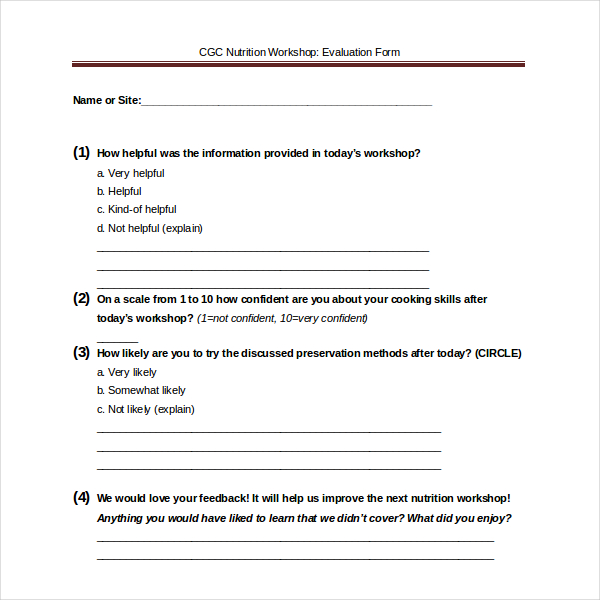 FREE 17+ Sample Workshop Evaluation Forms in PDF | MS Word | Excel