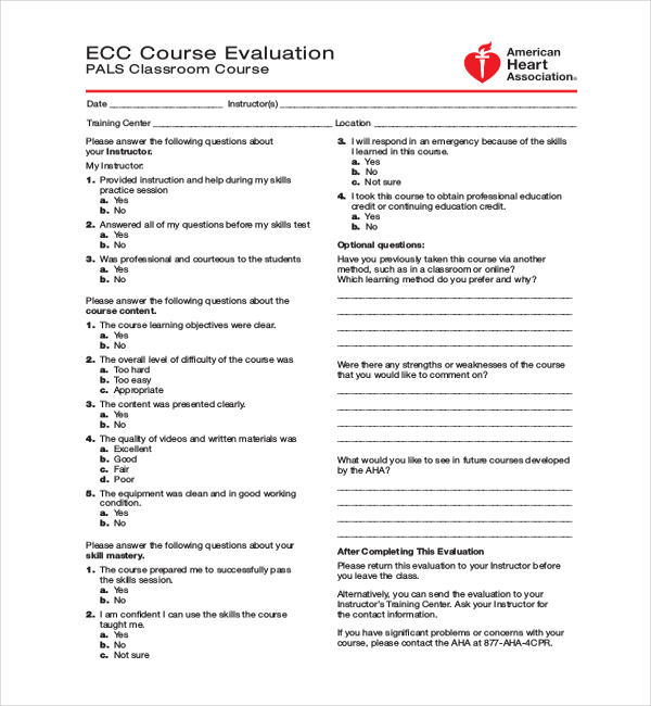 FREE 28+ Course Evaluation Form Samples, PDF, MS Word, Google Docs, Excel