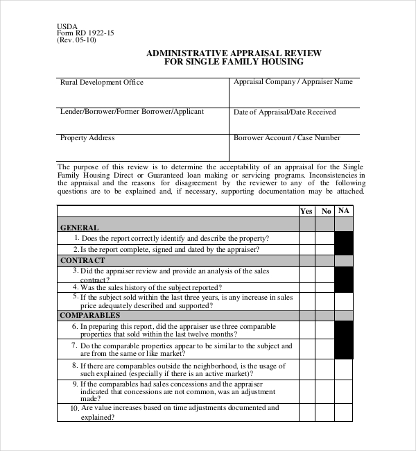 FREE 12+ Sample Appraisal Review Forms in PDF | MS Word | XLS