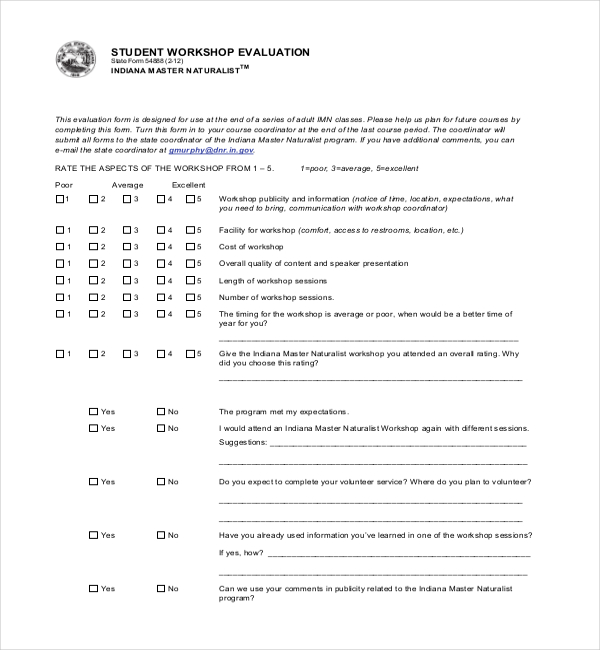 FREE 17+ Sample Workshop Evaluation Forms in PDF | MS Word | Excel
