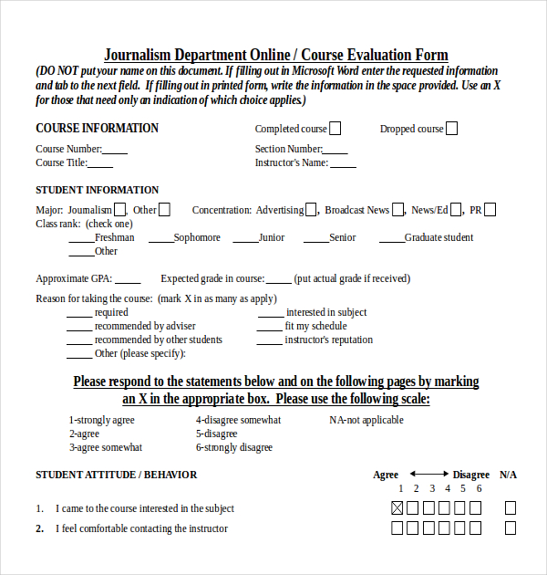 FREE 28+ Course Evaluation Form Samples, PDF, MS Word, Google Docs, Excel