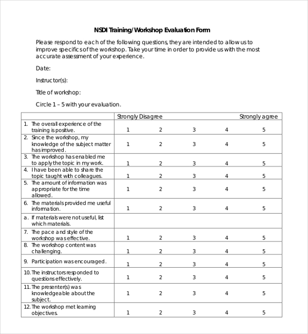 FREE 17+ Sample Workshop Evaluation Forms in PDF | MS Word | Excel