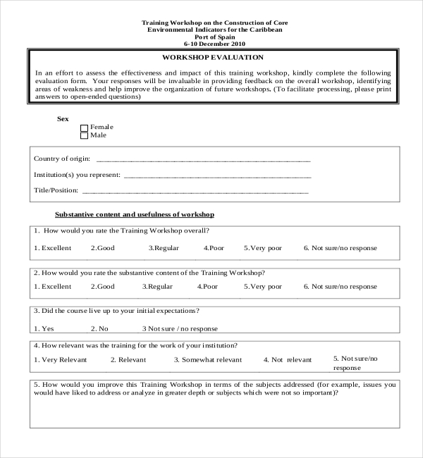 FREE 15+ Workshop Feedback Form Samples, PDF, MS Word, Google Docs, Excel