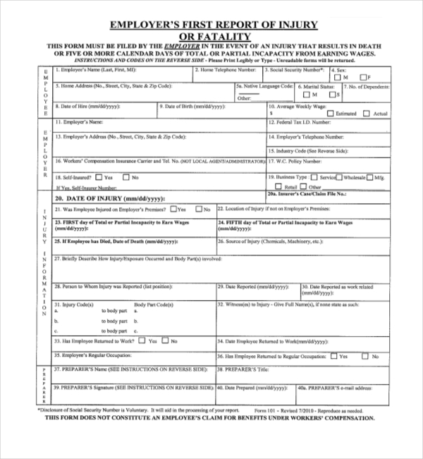 FREE 16+ Workers Compensation Form Samples, PDF, MS Word, Google Docs ...