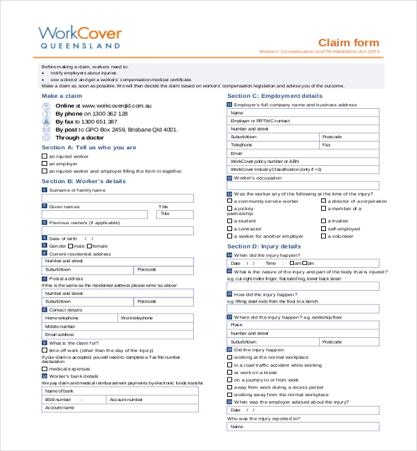FREE 16+ Workers Compensation Form Samples, PDF, MS Word, Google Docs ...