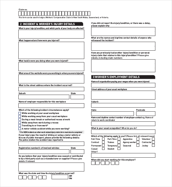 FREE 16+ Workers Compensation Form Samples, PDF, MS Word, Google Docs ...
